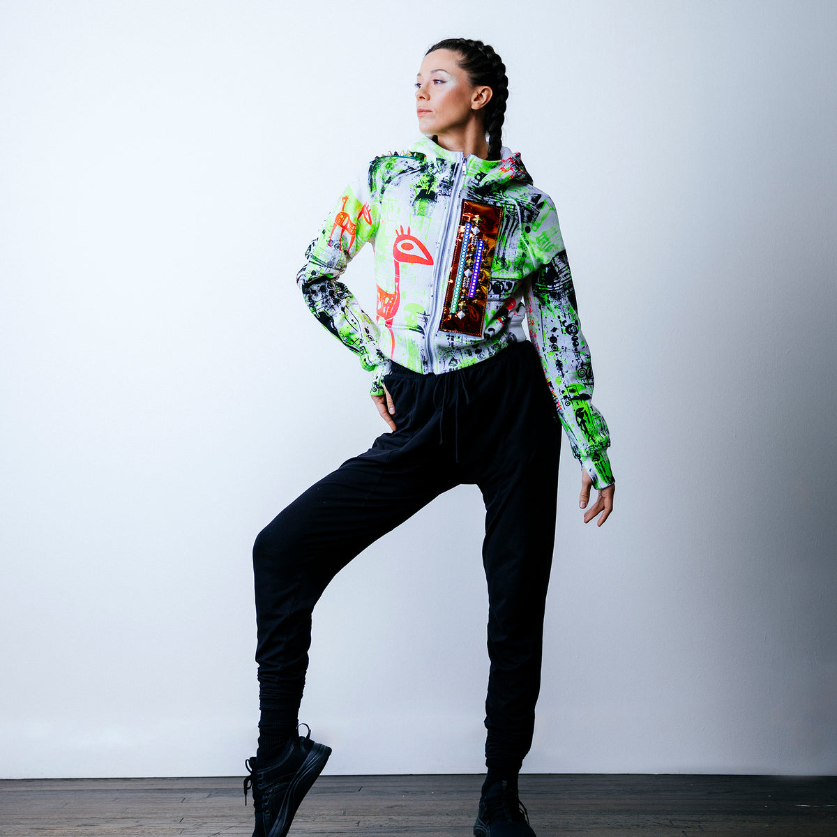 Alien Graffiti LED Cropped Hoodie - White – Tinsel Arcade